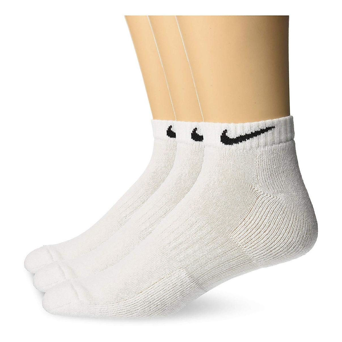 Nike Everyday Cushion Low Training Socks (3 Pair), Men's & Women's Athletic Low Cut Socks with Sweat-Wicking Technology, White/Black, Women's 4-6 and Youth 3Y-5Y