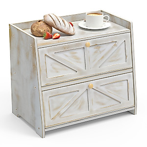 Trironsun Vintage Double Layer Bread Box for Kitchen Counter Bamboo Bread Storage Container Large Capacity Bread Storage Bin (Antique White)