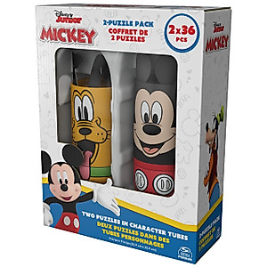 Disney Mickey Mouse, 2-Puzzle Pack 36-Piece Jigsaw Puzzles Storage Tubes Disney Toys Mickey Mouse Clubhouse Kids Puzzles Disney Gifts, for Ages 4 and up