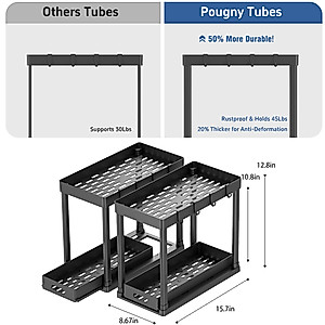 2PC Under Sink Organizer Rack 2 Tier Under Sliding Cabinet Basket Organizer Drawer with 4 Hooks, Multi-purpose Under Sink Storage for Bathroom Kitchen Desktop（Black）