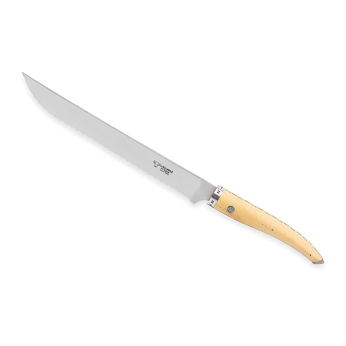 Laguiole en Aubrac Cuisine Gourmet Stainless Fully Forged Steel Made In France Complete 7 Piece Premium Kitchen Knife Magnetic Block Set With Mixed Wood Handles