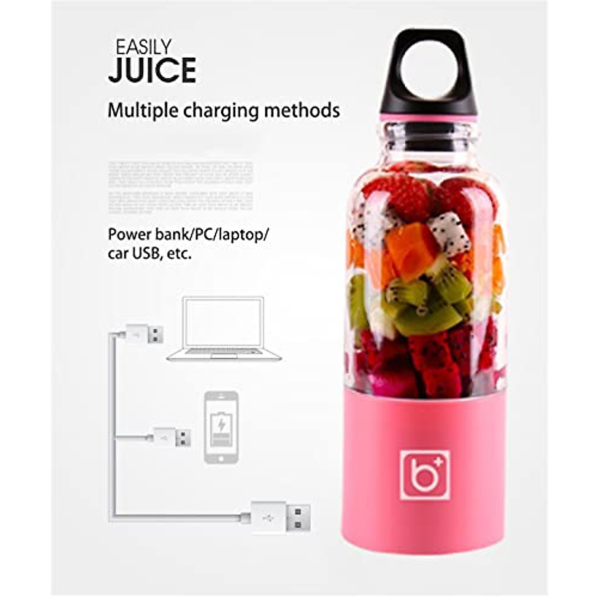 Portable Blender, Personal Blender for Shakes and Smoothies, Rechargeable USB High Speed 4-Blades Fresh Fruit Mixer Mini Juicer Cup,Handheld Blender for Sports Travel and Outdoors Pink