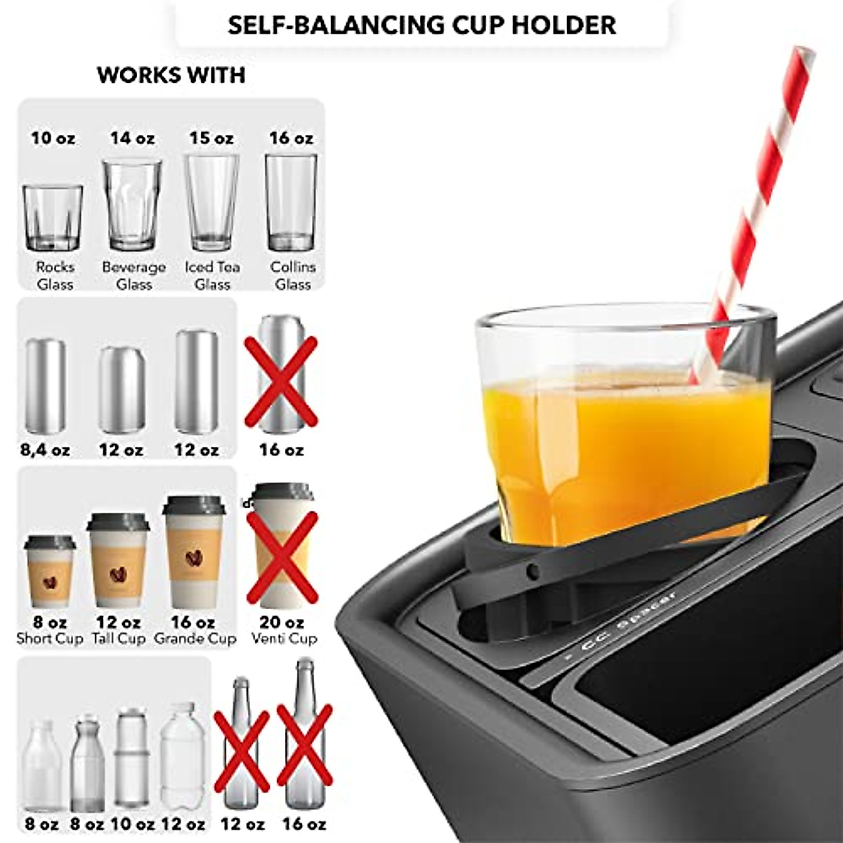 Couch Console Original Cup Holder Module Adjustable Anti-Spill Drink Holder with Non-Slip Base for Car, Boat, and Home Use