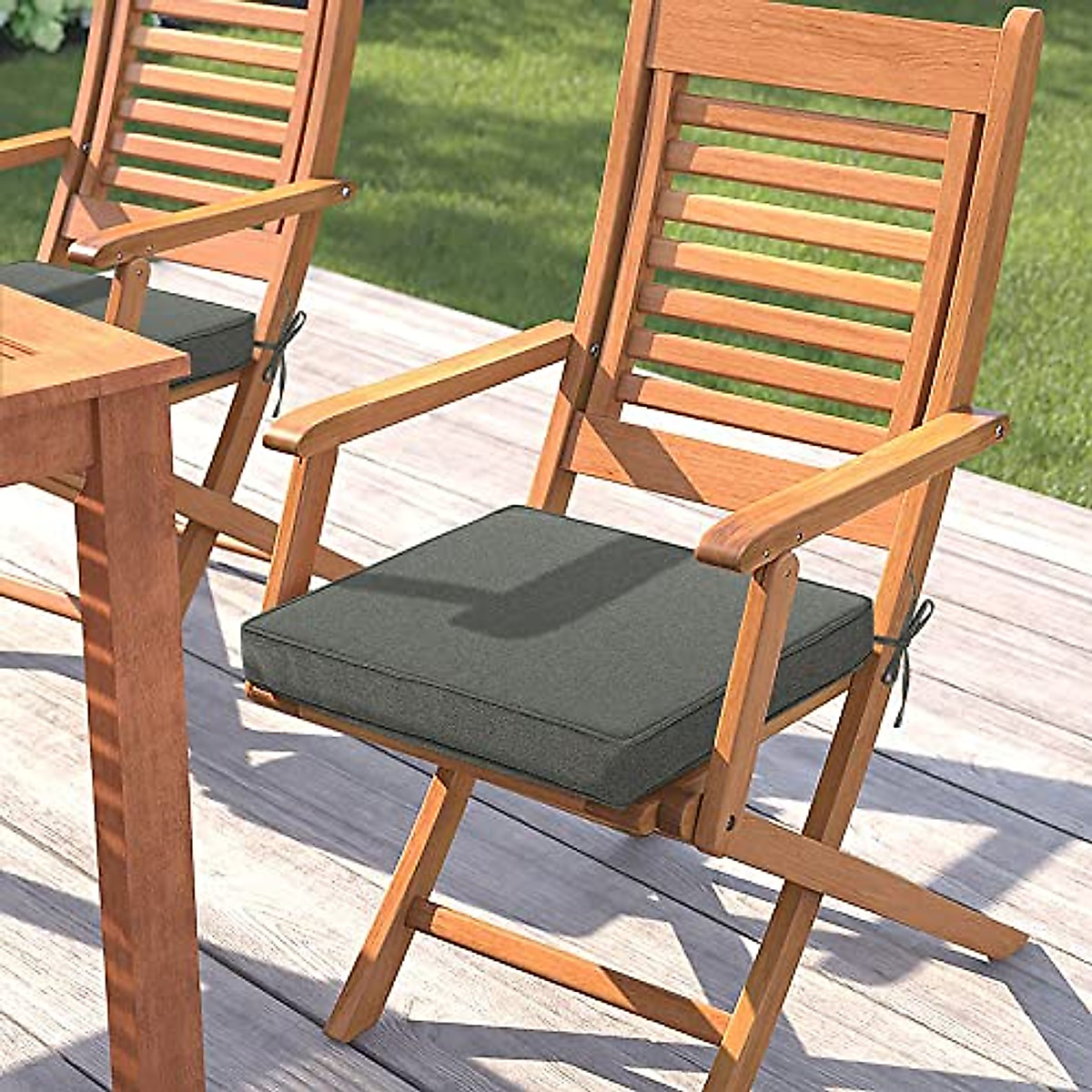 Magpie Fabrics Patio Square Chair Cushions 18"x18"x2.5" with Ties, 2 Pack, Waterproof Weather Resistant Indoor/Outdoor Universal Corner Seat Cushion, for Garden Dining Office(Dark Grey)
