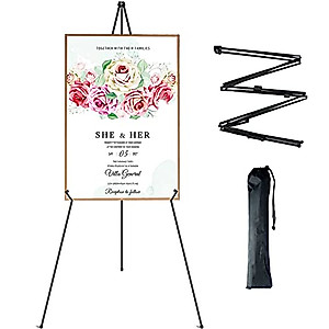 Display Easel Stand for Wedding Sign, 63" Folding Art Easel with Carry Bag, Portable Tripod for Painting, Posters, Signs, Artwork & Trade Exhibitions, Black (1 Pack)