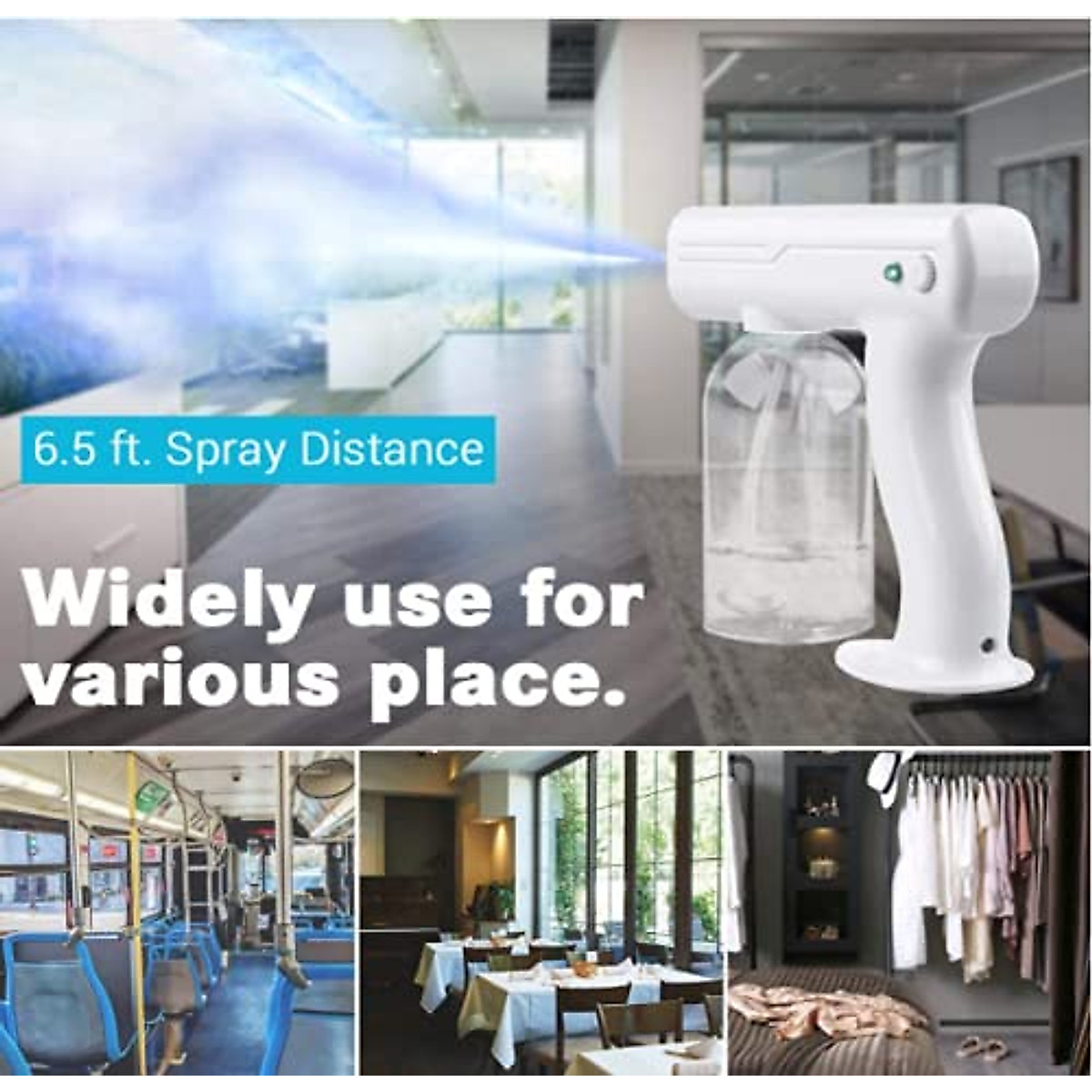 InfiniteTEC Cordless Disinfectant Nano Mist Gun Plant Repellent Control 800ml Portable Electric Sprayer Blue Light Sterilization Fogger for Home Office School Garden Hospital and Transportation