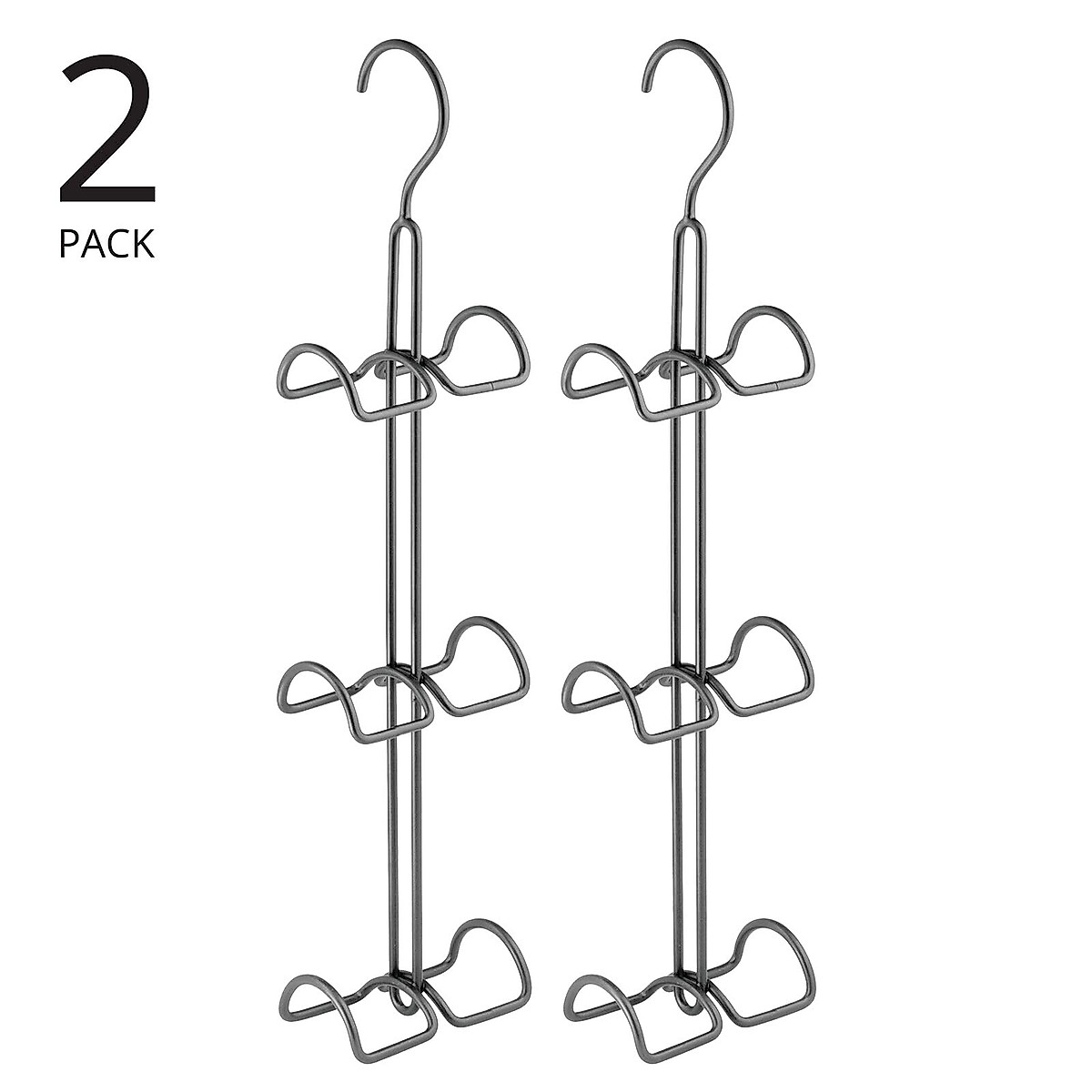 mDesign Metal Wire Over The Closet Rod Hanging Storage Organizer Hanger for Storing and Organizing Purses, Backpacks, Satchels, Crossovers, Handbags - 2 Pack - Graphite Gray