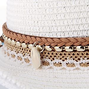 GEMVIE Cowboy Cowgirl Floppy Sun Hat Fedora Straw Wide Brim Bucket Beach Cap White 58cm