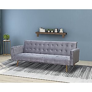 Kingway SF-6005 Convertible Futon, Velvet Couch Sofabed, L76,W37.8,H22.8, Gray Sleeper