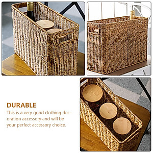 Angoily Magazine Storage Baske Seagrass Woven File Holder Narrow Place Storage Holder Book Wicker Basket Storage Basket Bin for Home Office Desk