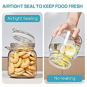 Vtopmart 34oz Glass Food Storage Jars with Airtight Clamp Lids, 3 Pack Kitchen Canisters for Flour, Cereal, Coffee, Pasta and Canning, Square Mason Jar with 8 Chalkboard Labels