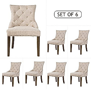 TARTOP Leisure Padded Upholstered Dining Chairs Armrest and Nailed Trim, (Set of 6),Beige, Beige1