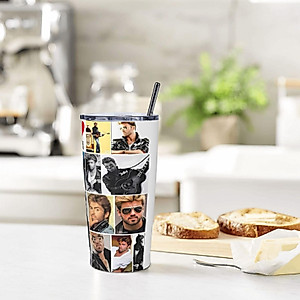 DFAGGQL George Music Michael Stainless Steel Insulated Tumbler Coffee Mug Water Cup Vacuum Bottle with Straw and Lid 20 oz