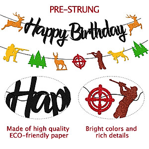 Ohiviaaa Deer Hunting Banner Gone Hunting Hunter Camping Themed for Kids Boy Girl Men Happy Birthday Party Supplies Black Glitter Decorations