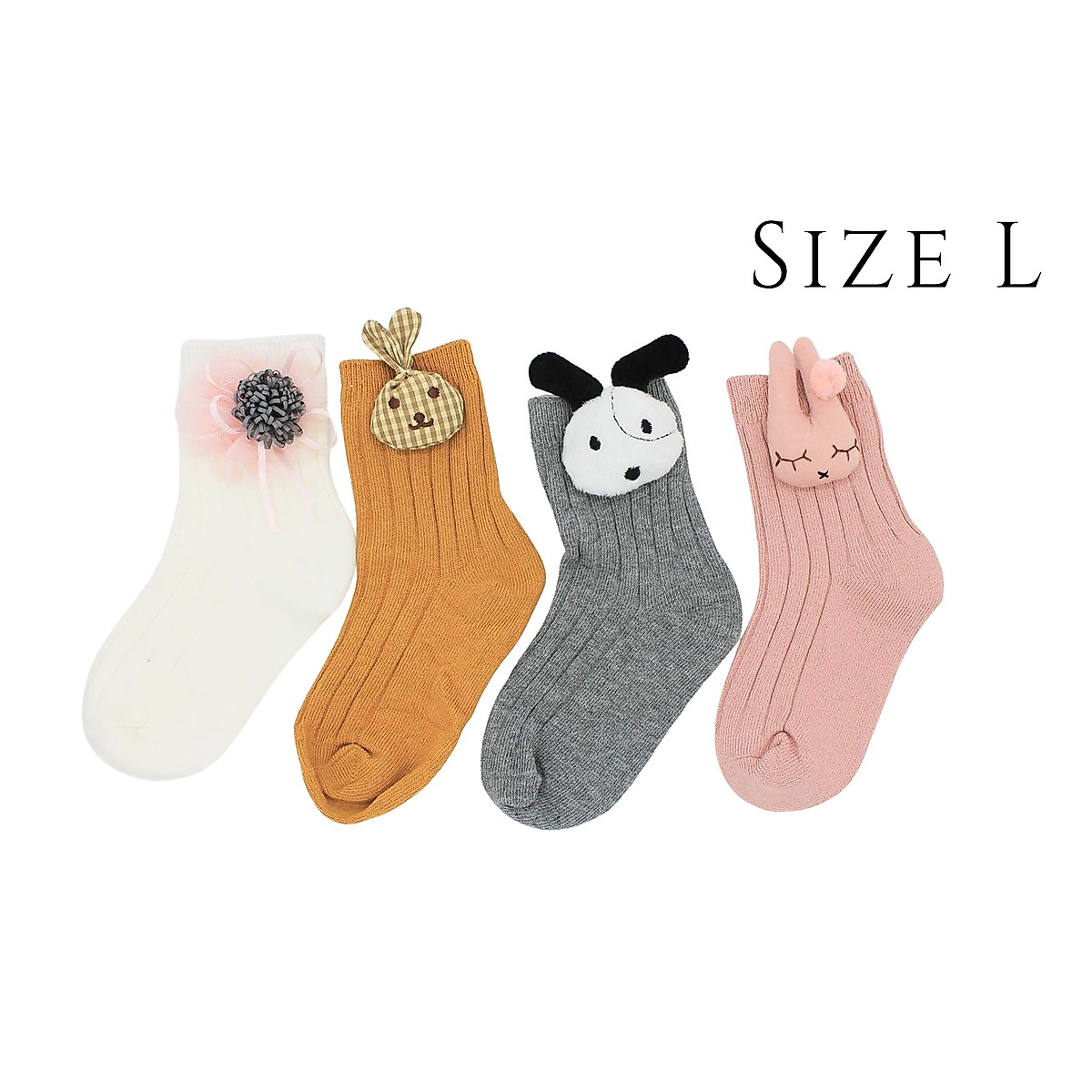 Generic Girls 3D animals socks - Set of 4 cute pairs of socks - warm and comfortable socks - adorable socks - (1-3 years), Pink, Medium