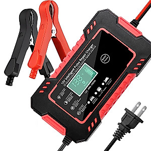 Car Battery Charger, 12V-6A Automatic Battery Charger/Maintainer Smart Fully Trickle Charger for Cars, Motorcycles, SUVs, Engineering Vehicles, AGM/Gel Lead Acid Battery