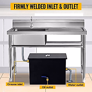 Commercial 8-70 LB Grease Trap 4-35 GPM Per Minute, Top Inlet For Restaurant Kitchen Tools,20 LB