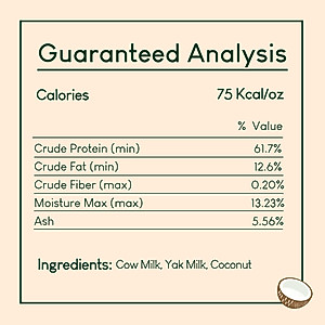 Yak9 Cheese Dog Chews, High Protein Dog Treats, Natural Ingredients, Long Lasting Dog Chews, Dog Treats for Large Breeds Under 125 Lbs, Rawhide Free, Non GMO, Gluten Free, Grain Free, Coconut, 1 pc