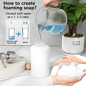 Foaming Soap Dispenser Set, 17 Oz White Glass Hand Soap Dispenser with 304 Rust Proof Stainless Steel Pump, Waterproof Labels, Bottles for Bathroom Decor Kitchen College Dorm, 2 Pack