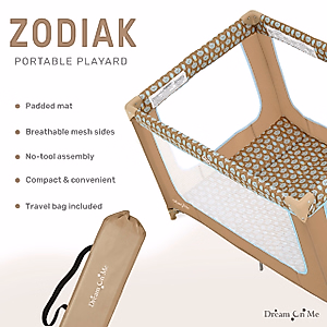 Dream On Me Zodiak Portable Playard in Coffee and Blue, Lightweight, Packable and Easy Setup Baby Playard, Breathable Mesh Sides and Soft Fabric - Comes with a Removable Padded Mat