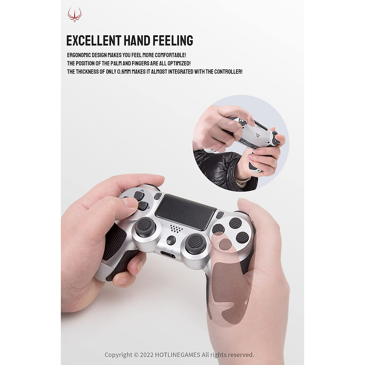HOTLINEGAMES 2.0 Plus Controller Grip Compatible with PS4 DualShock 4 Controllers Grips Tape, Textured Soft Skin Kit, Pre-Cut, Easy to Apply, Sweat-Absorbent (for Handle Grips+Buttons+Triggers)