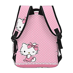 SOREC Wink Hello Cat Kitty Travel Backpack Lightweight Large Capacity Backpack Laptop Backpack For Women Pink Kawaii Kitty Daypack