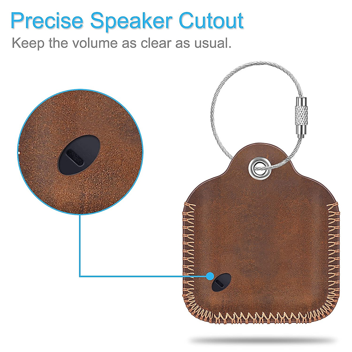 Fintie Genuine Leather Case for Samsung Galaxy SmartTag, Anti-Scratch Lightweight Protective Skin Cover with Keychain for Galaxy SmartTag Tracker, Brown