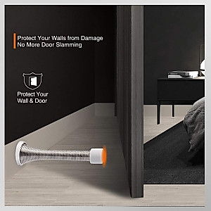 KOVOSCH 2 Pack Spring Door Stopper Brushed Satin Nickel- 3-1/4" Flexible Spring Door Stops with White Rubber Bumper Tips