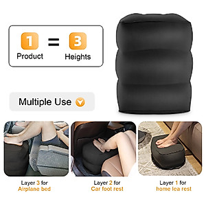 Maliton Inflatable Foot Rest Pillow, Airplane Travel Bed for Toddler, Car Seat Foot Rest for Kids, Adjustable Height Leg Rest Pillow for Airplane, Home, Office(Black, 2 Pack)