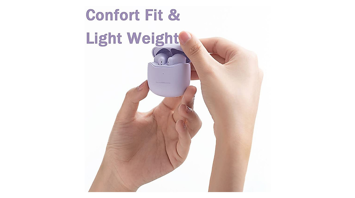 Loluka Purple Wireless Earbuds with Touch Controls & 5H Battery