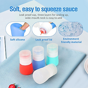 Timiuu Squeeze Salad Dressing Bottles with Cleaning Brush | Portable Sauce Bottles Condiment Bottles | Dressing to Go for Lunch | 3 OZ, Set of 4 | Food-Grade Silicone, BPA Free