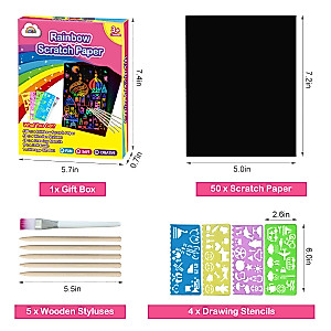 ZMLM Gift Christmas for Girl Art-Craft Kit: Rainbow Scratch Paper Magic Art Craft Project Supply Toddler Drawing Activity Kid Travel Toy Age 3-12 Year Old Birthday Gift