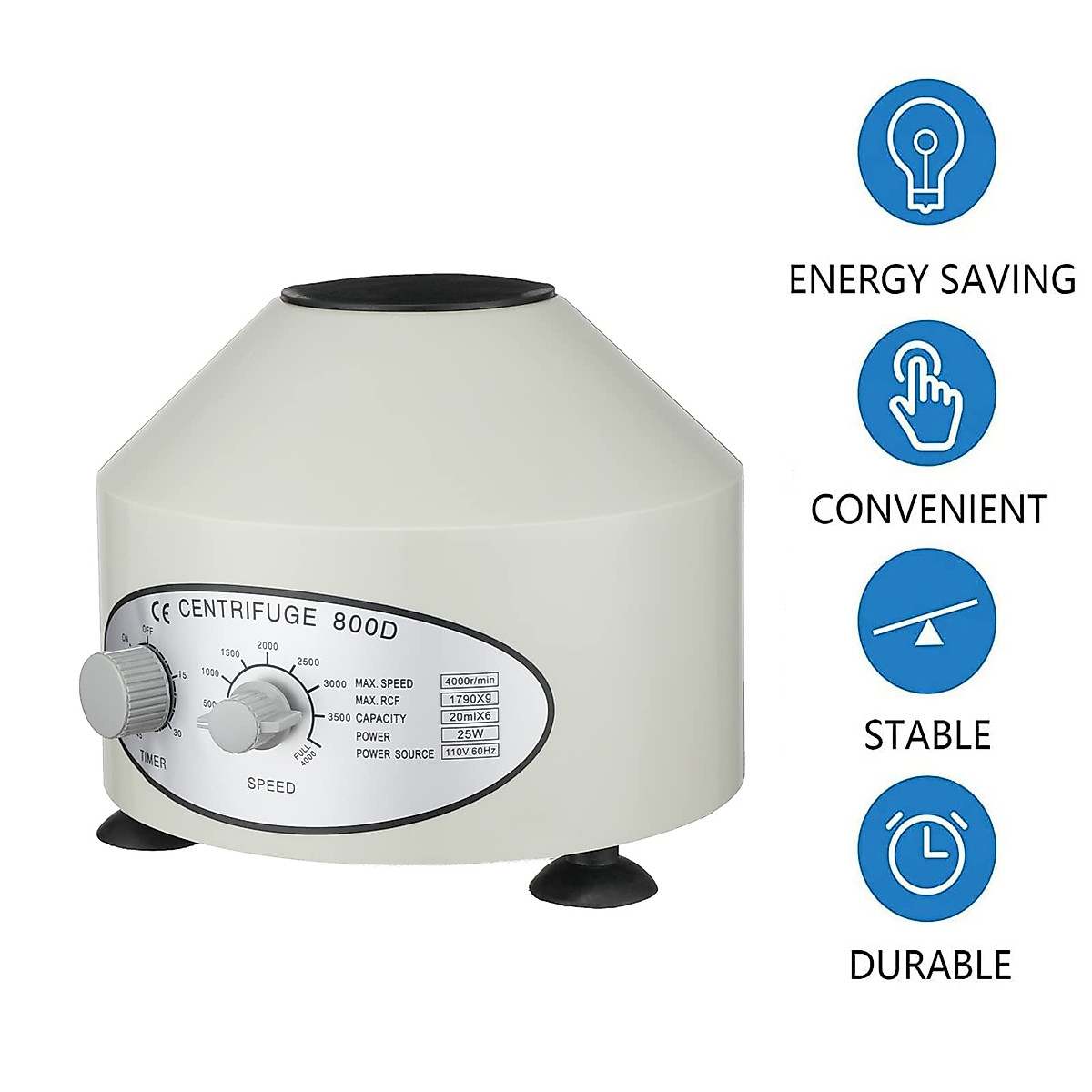 MECCTP Electric Lab Laboratory Centrifuge Machine Lab Medical Practice w/Timer and Speed Control, Max Speed 4000 RPM Capacity 6 x 20ml, Silver, 9.65inch×9inch