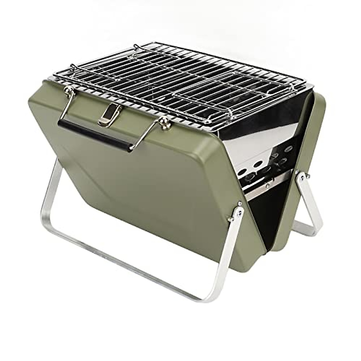 Folding Barbecue Grill, Portable Charcoal BBQ Grill Mini Wavy Grid for Backyard Picnic (Green)