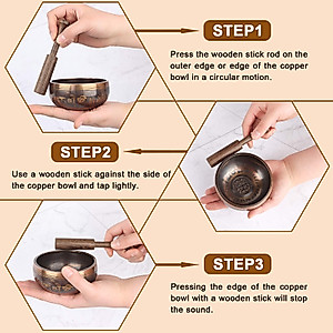 Omigga 3 Pcs 4 inch Tibetan Singing Bowl Set Nepal Antique Bronze Mantra Carving Hand Hammered Handcrafted Singing Bowl for Healing, Peace, Meditation, Stress Relief