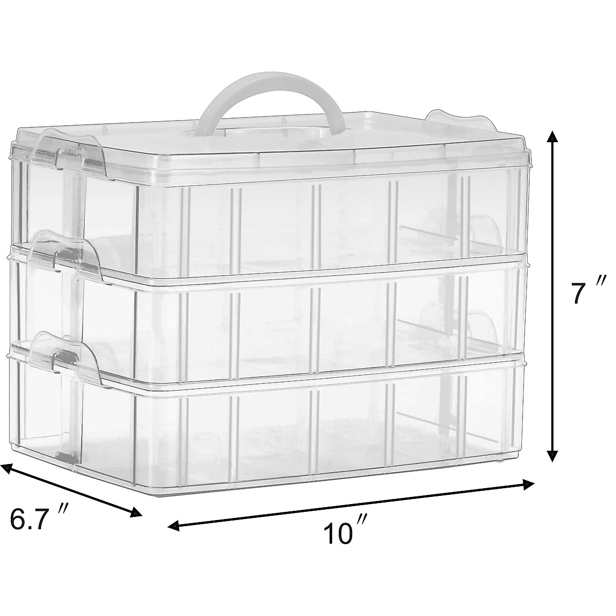 Sooyee 3-Tier Stackable Craft Organizers and Storage Box with 30 Compartments,Bead Organizer,Plastic Storage Box for Toys,Dolls, Arts and Craft, Washi Tape, Rock Collection, Ribbons,Clear