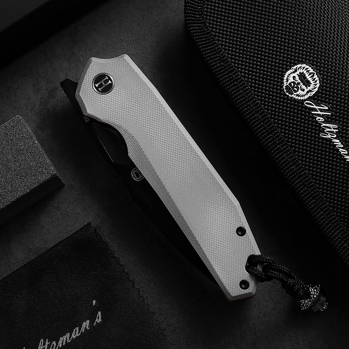 Holtzman's Gorilla Survival Mens Folding Pocket Knife Set D2 Steel Blade G10 Handle Pocket Knife EDC Gift set for Men (black blade+dark grey/ed liner G10 handle)