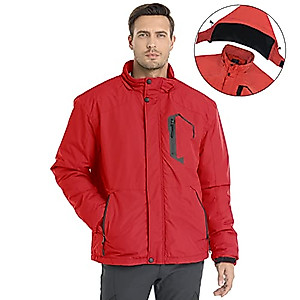 Dr.Cyril Men's Ski Jacket Waterproof Warm Winter Coat Detachable Hood Mountain Windproof Rain Jacket (M, Red)