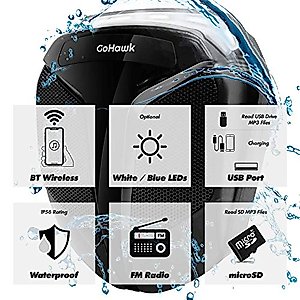 GoHawk ATN4 All-in-One Built-in Amplifier Waterproof 5" Full Range Bluetooth ATV RZR UTV Stereo Speakers Audio Amp System,1.5 to 2" Rollcage Bar Mount Polaris 4 Wheeler Can-Am FM Radio USB