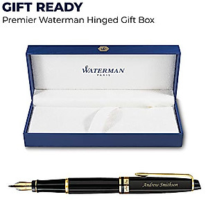 Personalized Waterman Fountain Pen | Engraved Waterman Expert Fountain Pen Black with Gold Trim. Custom Engraved By Dayspring Pens.