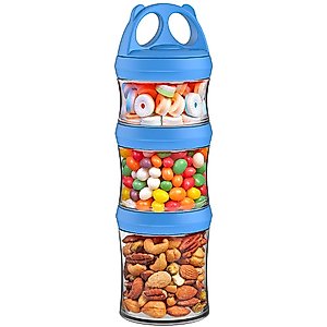 BeneLabel Snack Jars 3-Piece Twist Lock Stackable Containers Travel, Formula Travel Container for Storing Milk, Protein Powder, Snacks, Travel Items, BPA Free(Blue, 28oz)
