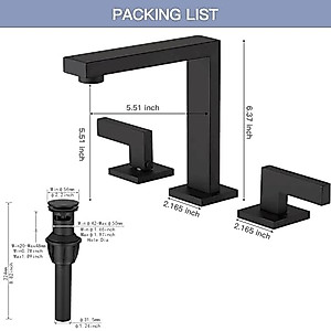 BWE Widespread Bathroom Faucet 3 Hole Matte Black with Pop Up Drain Assembly and Supply Hose Bathroom Faucets for Sink 2-Handle 3 Pieces 8 Inch Basin Lavatory Mixer Tap Lead-Free