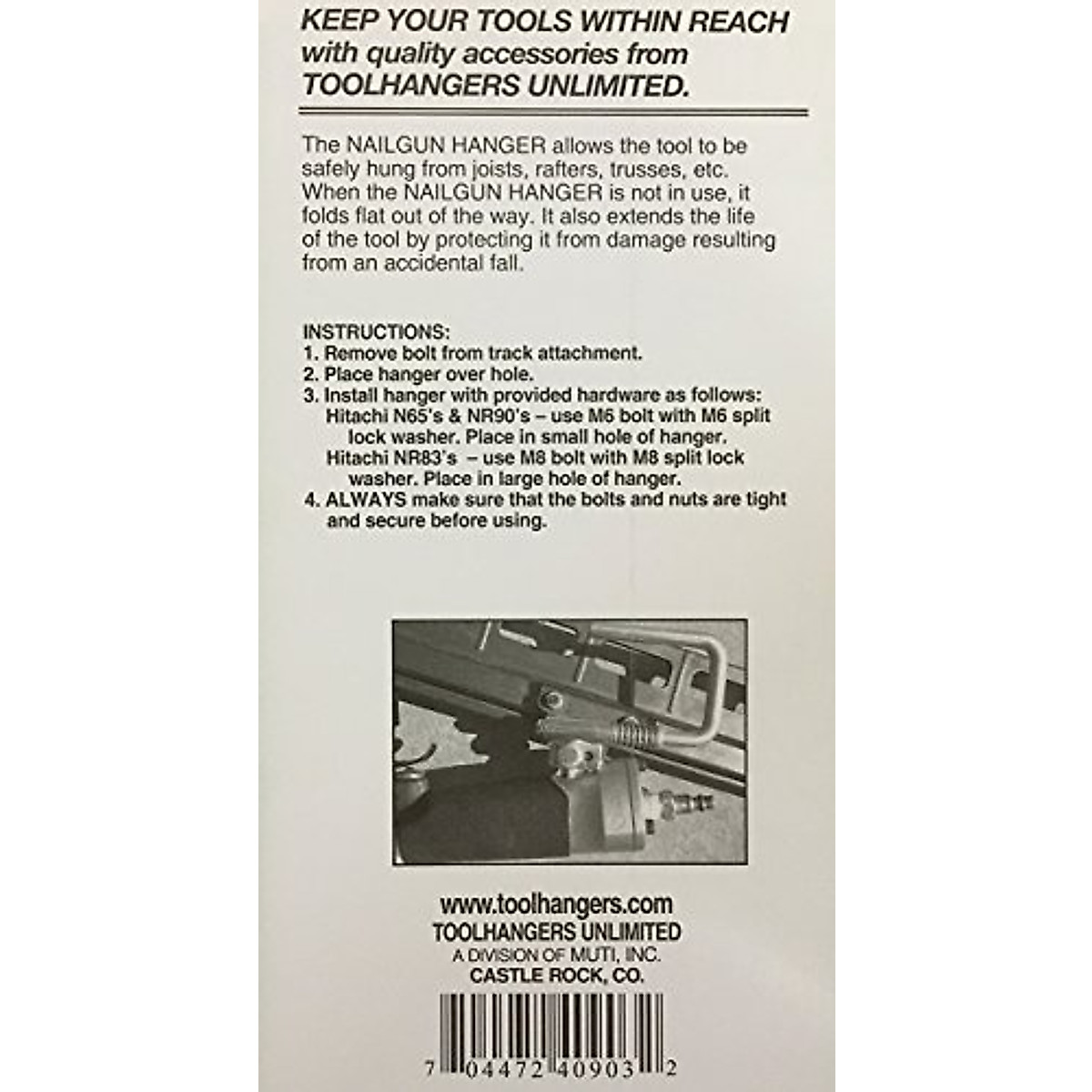 Toolhangers Unlimited Original Nail Gun Hanger (Green #40903)- Hook compatible with Hitachi/Metabo, Milwaukee Framing Nail Guns and Positive Placement Nailers