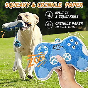 MTERSN Cute Squeaky Dog Toys : Blue Game Controller Plush Dog Toy and Funny Puppy Chew Toys with Full Crinkle Paper - Cool Dog Birthday Toys for Small, Medium and Large Dogs