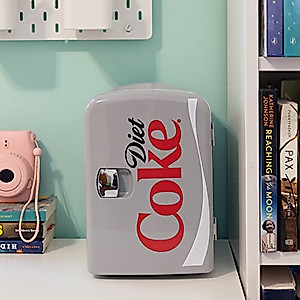 Coca-Cola Diet Coke DC04 4 Liter/4.2 Quarts 6 Can Portable Mini Cooler/Fridge, Beverages, Baby Food, Skincare and Medications-Use at Home, Office, Dorm, Car, RV or Boat-with AC & DC Plugs, Gray