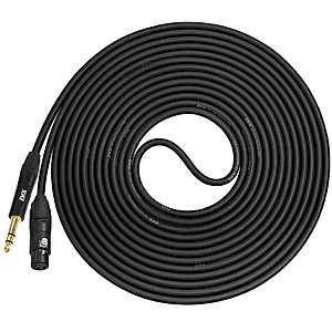 LyxPro 1/4” TRS to XLR Female Microphone Cable - 15 Ft - Black - for Professional Microphones and Devices