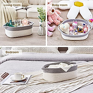 OIAHOMY Cotton Rope Storage Basket, Set of 5 Woven Baskets for Organizing with Handles, Decorative Basket for Baby Nursery, Dog Cat Toy Baskets - Grey & White