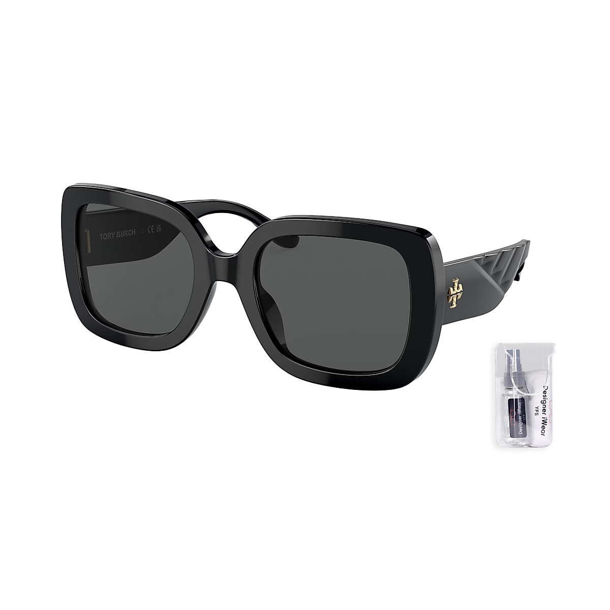 Tory Burch TY7179U 170987 54MM Black/Solid Grey Cateye Sunglasses for Women + BUNDLE With Designer iWear Complimentary Eyewear Kit