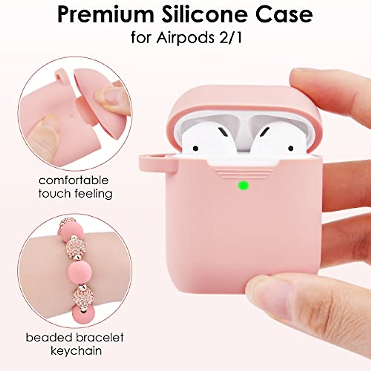 Filoto Airpods Case, Cute Apple Airpod 2nd 1st Generation Cover for Women Girls, Silicone Protective Airpods 2/1 Case with Bling Bracelet Keychain (Bling Pink)