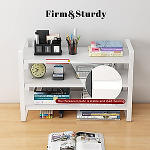 hodiczk Upgraded Small Desk Shelf Organizer with Tiers, Cute Desktop Organizer Shelf Storage, Kawai Desktop Bookshelf Hutch for Dorm, Home, School, Office (White Rack White Frame, 3 Layer)